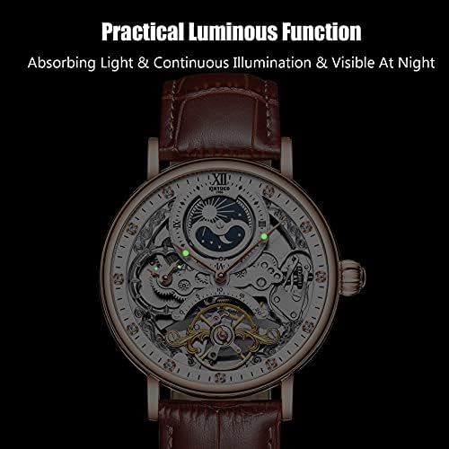 RORIOS Herrklockor månfas automatisk klocka mekanisk med läderarmband ...