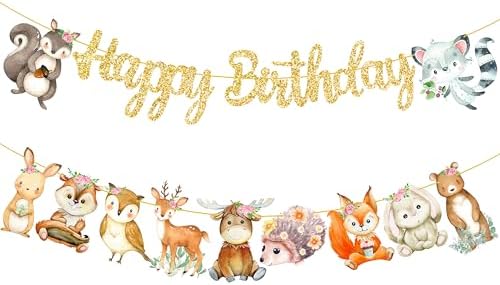 Amazon.com: Woodland Animal Birthday Banner 2Pcs Woodland Creatures ...