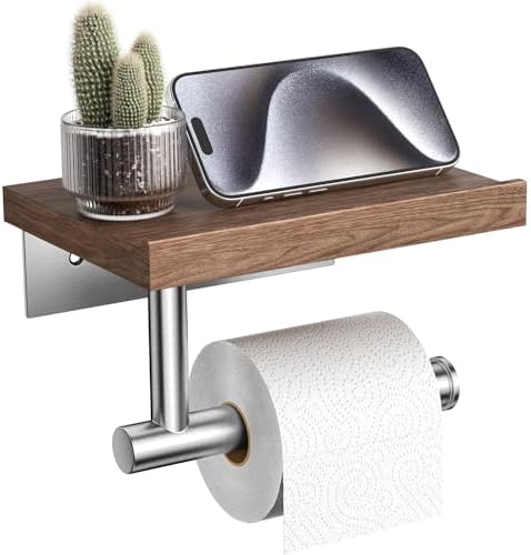Amazon.com: Tindbea Toilet Paper Holder with Wood Shelf, Wooden Wall ...