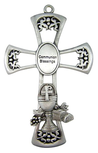 First Holy Communion Pewter Communion Blessings Wall Cross with Chalice ...