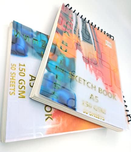 KRASHTIC Spiral Bound Sketch Book, A5 Size Sketch Pad For Painting and Sketching Set of 2, Size ...
