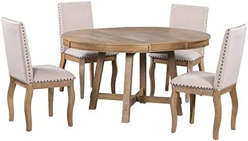 Amazon.com - Merax 5-Piece Farmhouse Wooden Round Extendable Dining ...