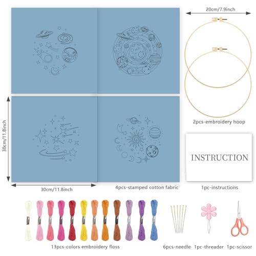 INFUNLY 4 Set Solar System Embroidery Kit for Adult Beginner DIY ...