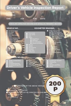 Driver Vehicle Inspection Report Book: Daily Vehcile's Inspection ...