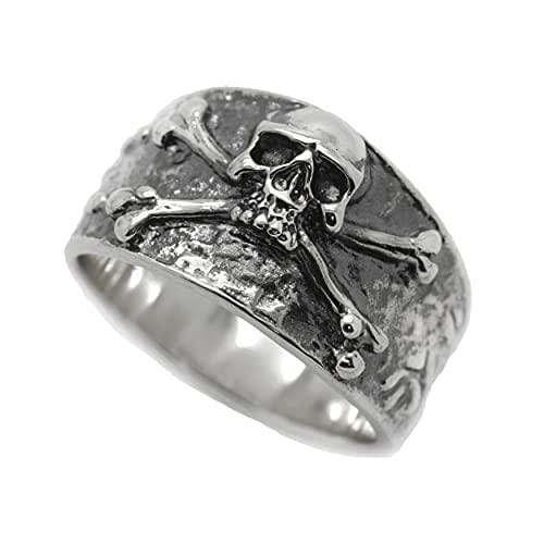 Amazon.com: A Huge Skull and Bones Band Mens Silver Ring, Jolly Roger ...