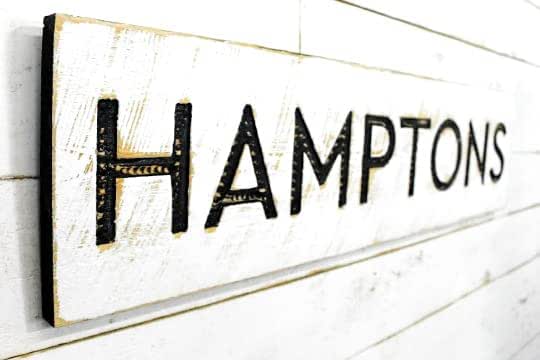 Amazon.com: Hamptons Sign - Carved in a 40"x10" Solid Wood Board Rustic ...