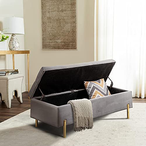 ALISH Grey Velvet Storage Bench - GoTinySpace