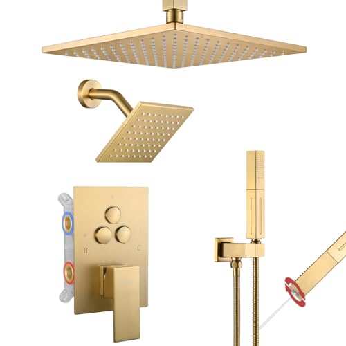 Snapklik.com : VANFOXLE Shower Faucet Set Brushed Gold Shower System,Push Button Diverter Shower ...