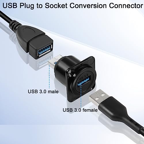 QIANRENON USB3.0 Male to Female Panel Mount Adapter 5Gbps USB Plug to ...