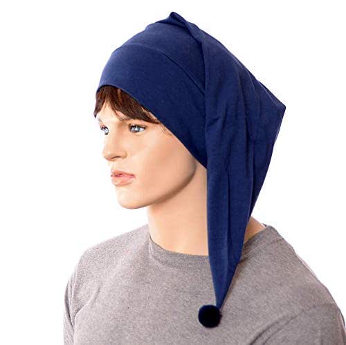 Amazon.com: Night cap Navy Blue Cotton Pointed with Pompom Adult Men ...