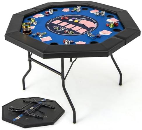 Giantex 48" Poker Table Foldable - 8 Player Octagon Texas Holdem Poker ...