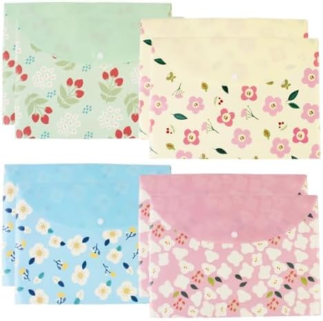 8 Pack A4 Plastic Wallets Folder with Snap Button, Floral Document ...