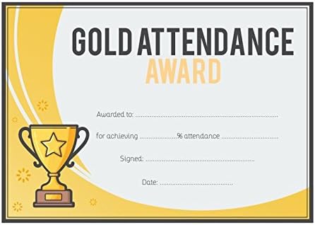School Stickers A5 Gold Attendance Trophy Certificates - Bumper Pack ...