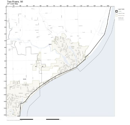 ZIP Code Wall Map of Two Rivers, WI ZIP Code Map Not Laminated: Amazon ...