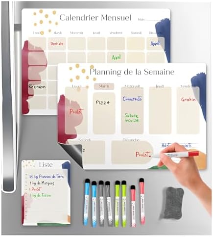 ANLIOTE Calendrier Magnétique pour Frigo, Effaçable à Sec, 3 Plannings ...