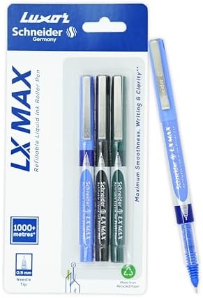 Luxor Schneider LX MAX roller ball pen, Pack of 3 - Blue+Black+Green ...