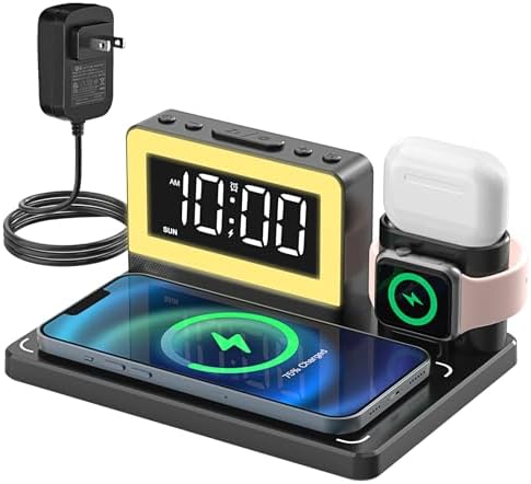 Amazon.com: Alarm Clock with Wireless Charger for Bedrooms, 7 in 1 ...