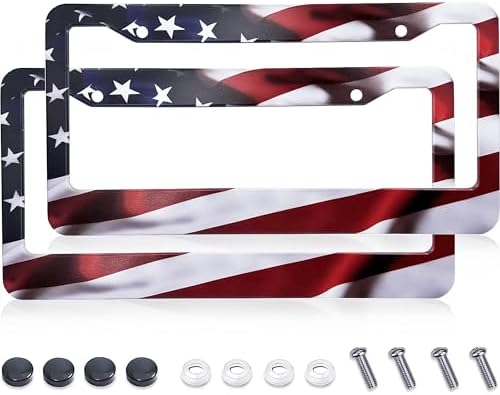 Amazon.com: 2Pcs American Flag License Plate Frames - KMBCAM Universal ...