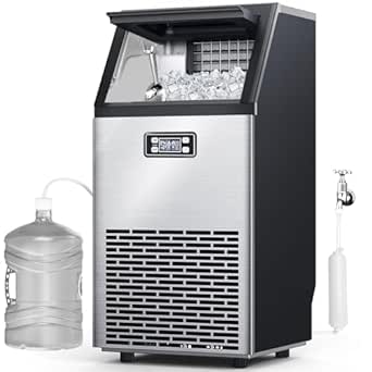 Kndko - Máquina comercial para hacer hielo, 100 libras/24 horas, máquina de hielo de acero ...