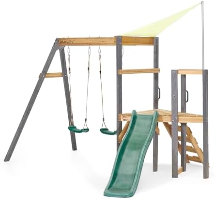 Plum Play Kids Outdoor Wooden Barbary Double Swing Slide and Climbing ...