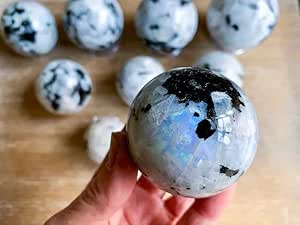 Amazon.com: Large Flashy Rainbow Moonstone Sphere Gem Ball Crystal Carved Crystal Ball ...