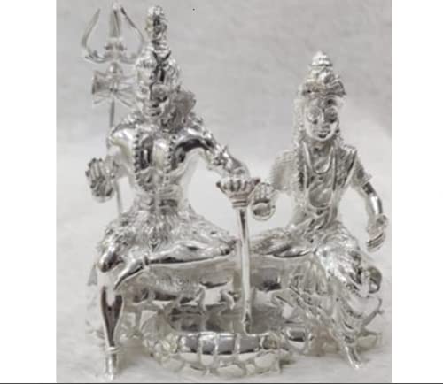 Buy Shiv Parvati Idol in Pure 925 Silver / Shiv Parvati Statue in ...
