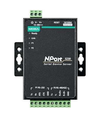 Moxa NPort 5230 2-Port Device Server, 10/100 Ethernet, RS-232 x 1, RS-422/485 x 1, Terminal ...