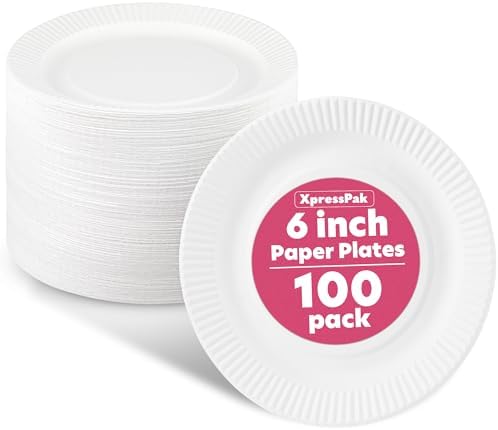Small Paper Plates - [100-Pack] - (6-Inch Round) - Lightweight Uncoated ...