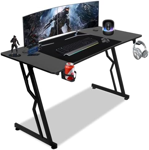 Izrielar Gaming Desk 140 x 60cm, Large Gaming Table for Laptop, Z ...