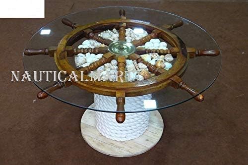 Amazon.com: Wooden Ship Wheel Table - Nautical Decor- Ship Wheel ...