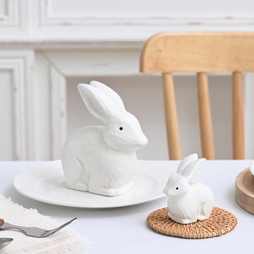 Amazon.com: QIAOIDEA Set of 2 Porcelain Bunny Rabbit Statue Figurine ...