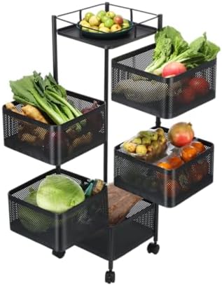 5 Tier Storage Rack Kitchen Rotating Vegetable Serving Trolley Cart ...