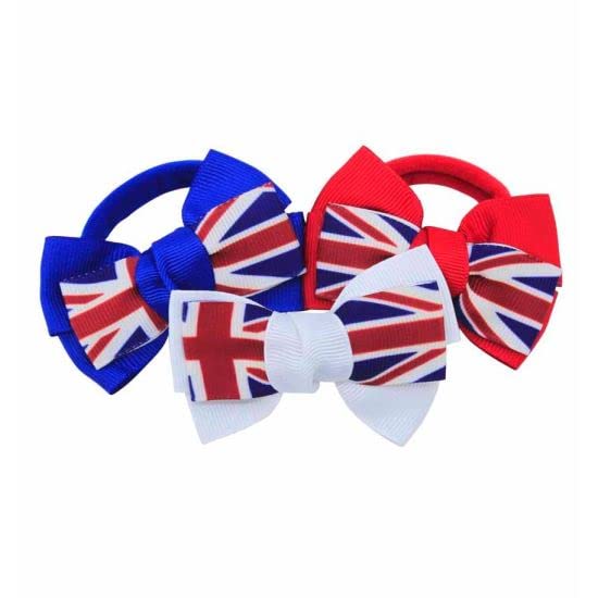 2 Pack Union Jack Hair Bow Elastic Tie Bobble King Charles Corronation ...