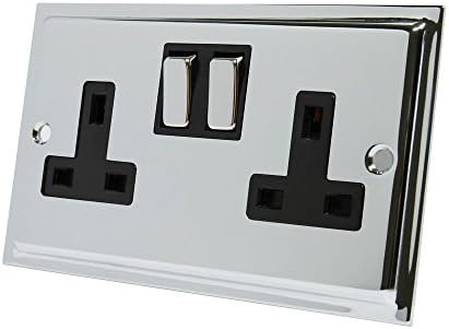 Wall Socket 2 Gang - Polished Chrome Classic - Black Insert - Metal ...