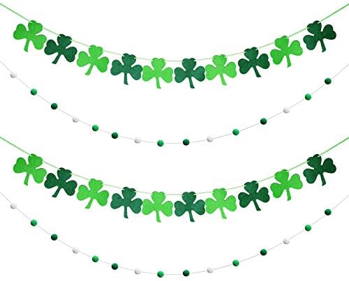Amazon.com: 3 Pieces Pom Pom Garlands Felt Shamrock Clover Garlands ...