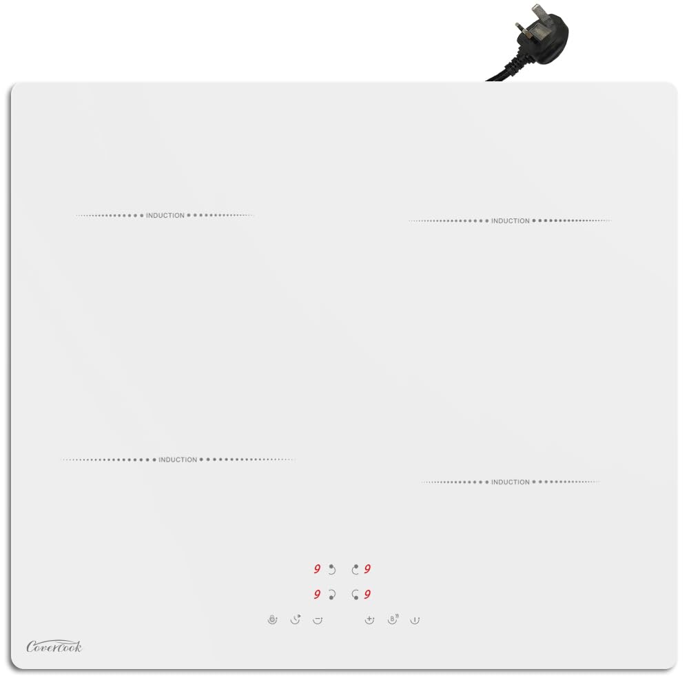 COVERCOOK Plug in Induction hob, 4 Zones Electric Cooktop White Glass ...