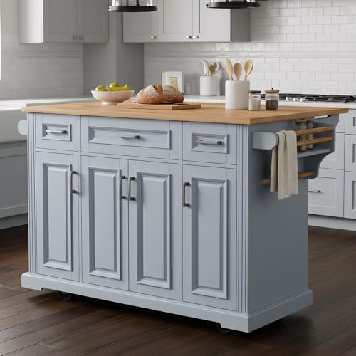 Amazon.com: 54inch Large Kitchen Island with Rubber Wood Drop Leaf ...