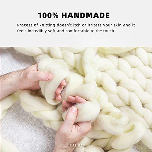 LaoJee Chunky Knit Blanket Merino Wool Blend Handmade Soft Bulky Throw ...
