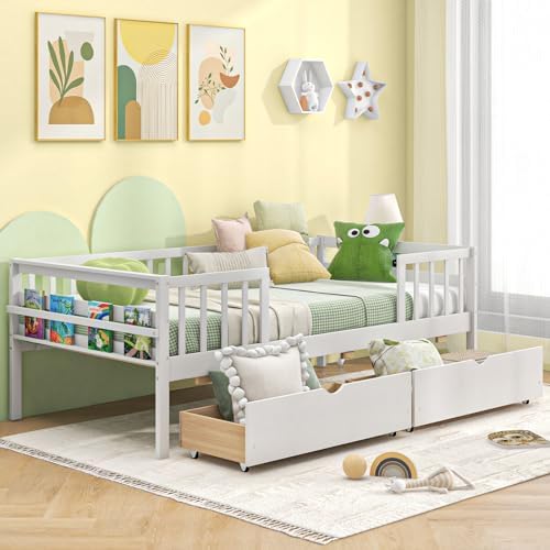 Amazon.com: Giantex Twin Kids Bed with Storage Drawers, Wood Twin Bed ...