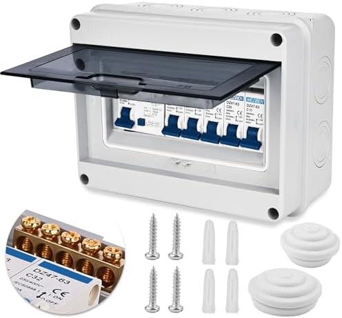 Metal Garage Mini Consumer Unit c/w 63a RCD and 2 MCBs (6a+32a) WMGU04 ...