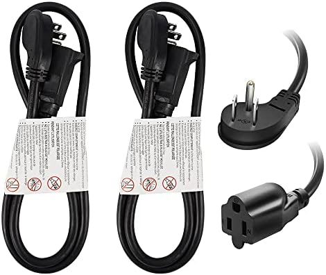 Elecan Flat Plug Extension Cord 3 Ft 2 Pack with Slim Space-Saving Plug ...