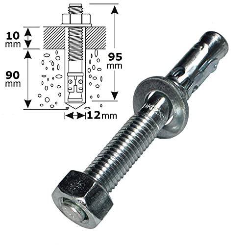 Buy 5X M12 x 95mm Heavy Duty Anchor Galvanised Metal dowels Wedge ...