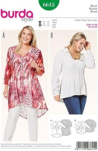 Amazon.com: Burda Ladies Plus Size Easy Sewing Pattern 6615 Pin Tuck V ...