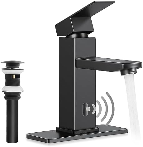 Homikit Touchless Bathroom Sink Faucet with Pop Up Drain & Deck Plate ...