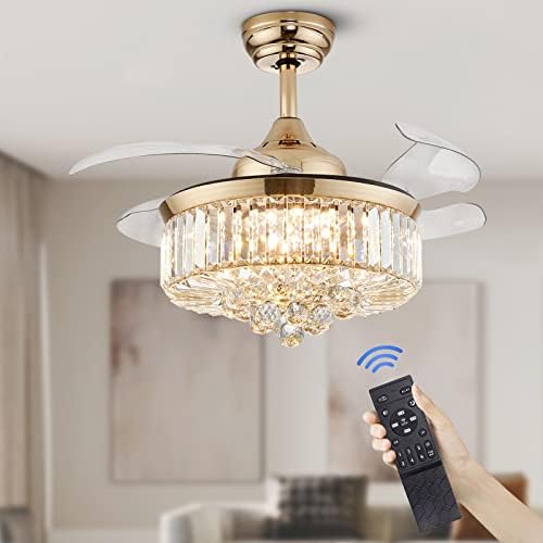 CROSSIO Modern Crystal Ceiling Fan Light Reversible Fandelier LED ...