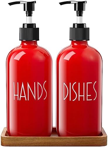 Amazon.com: Red Soap Dispenser with Stainless Steel Pump - 16oz Red ...