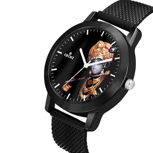 Buy AROA Watch New Watch for Hindu God Shree Krishna Men Black Metal ...