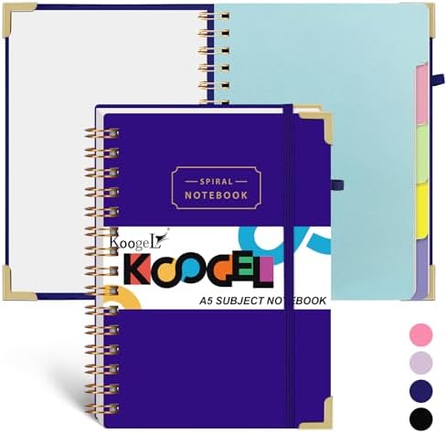 Amazon.com : Koogel 5.8x8 Inch Subject Spiral Notebook with Tabs, 5 ...