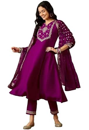 Buy LYMI LABEL Kurta Set For Women - Magenta Bitaliyan Zari Sequence ...