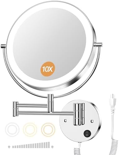 Amazon.com - Gospire 9” Wall Mounted Lighted Magnifying Mirror, 1X/10X ...